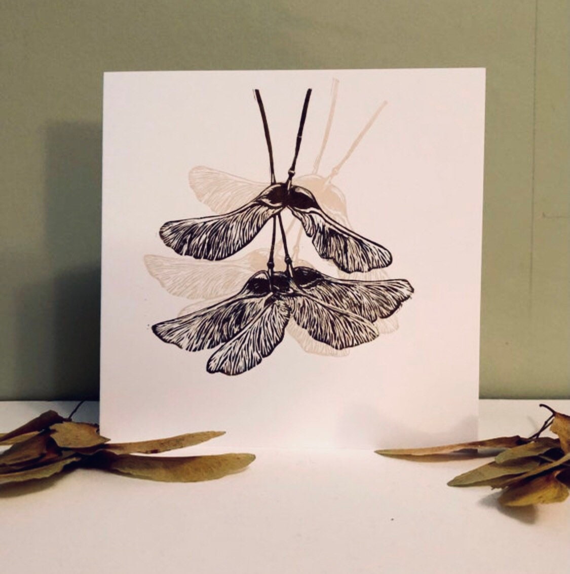 Sycamore Keys Original Linocut Greetings Card. Brown & Beige - Etsy