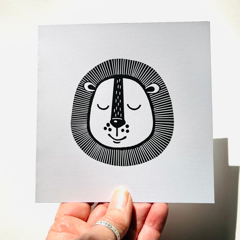 Little Lion - Original Linocut Design Greetings Card - Etsy