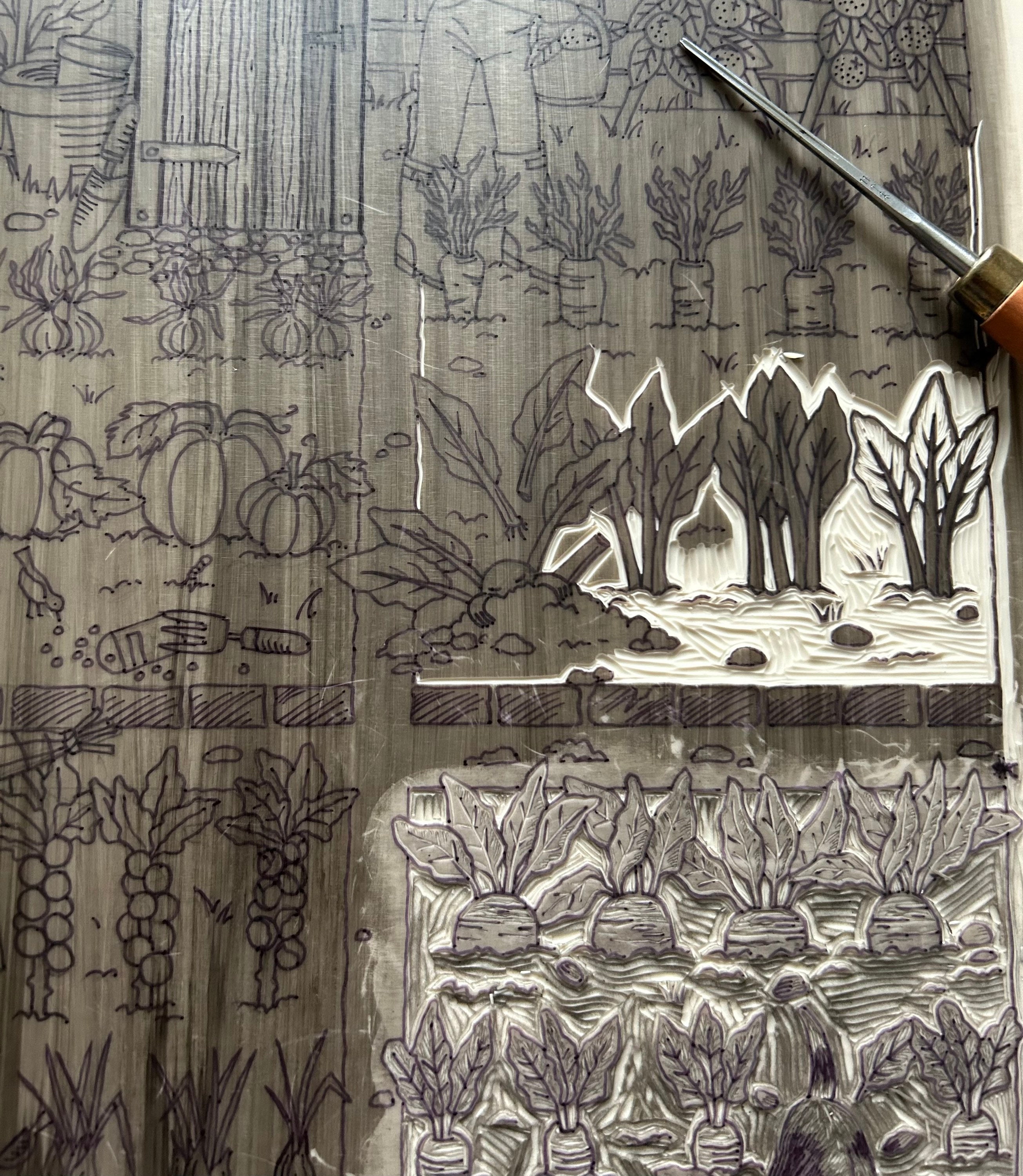 The Veggie Patch Original Linocut Print - Etsy