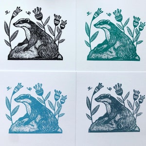 Badger Black Hand Printed Original Linocut Greetings Card - Etsy