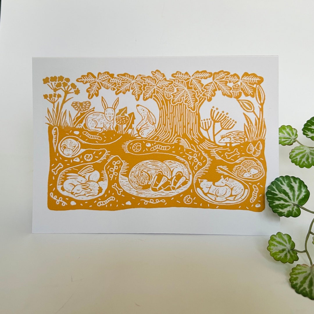 The Burrowers - Hand Made Original Linocut Design Greetings Card ...