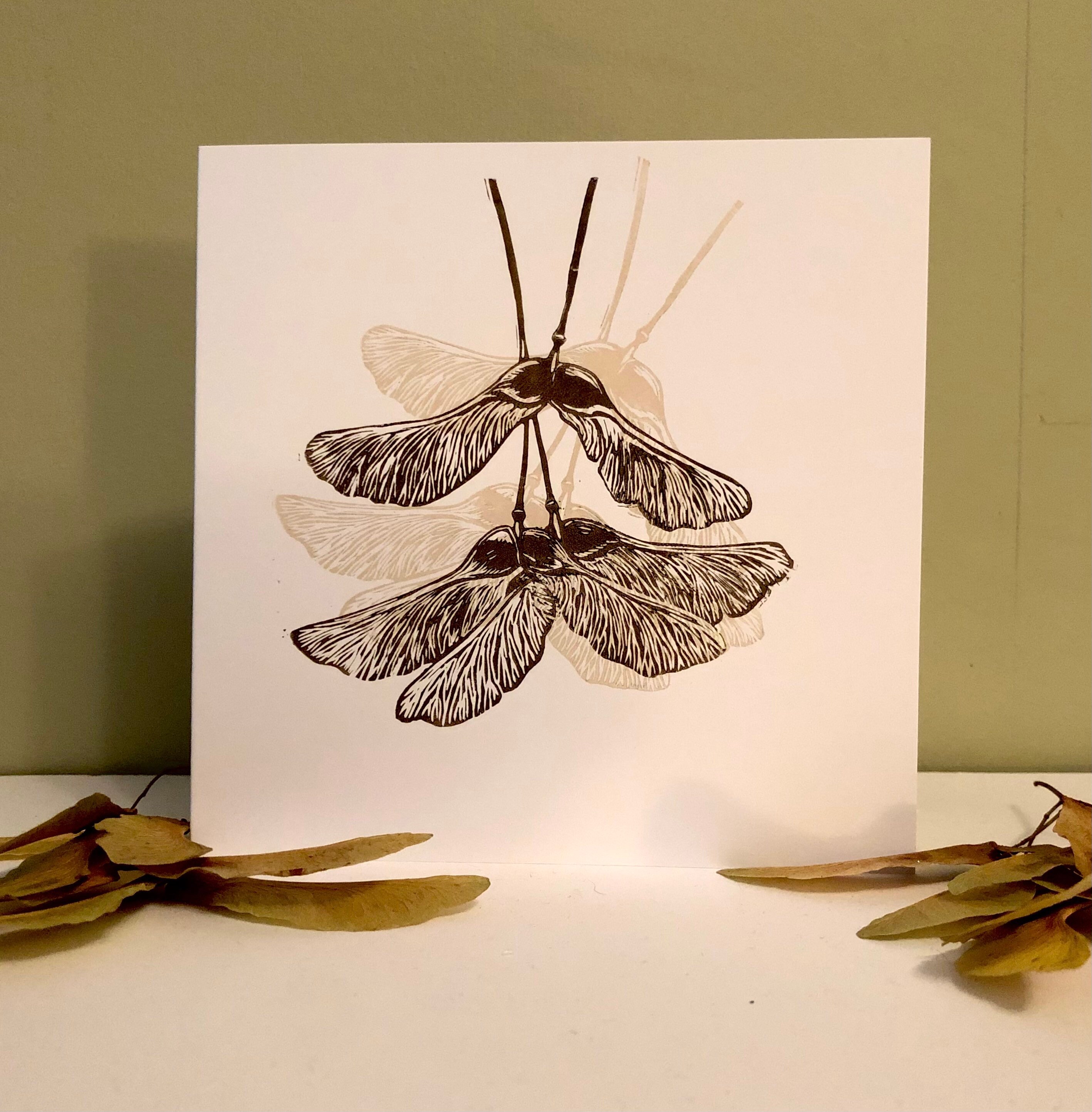 Sycamore Keys Original Linocut Greetings Card. Brown & Beige - Etsy