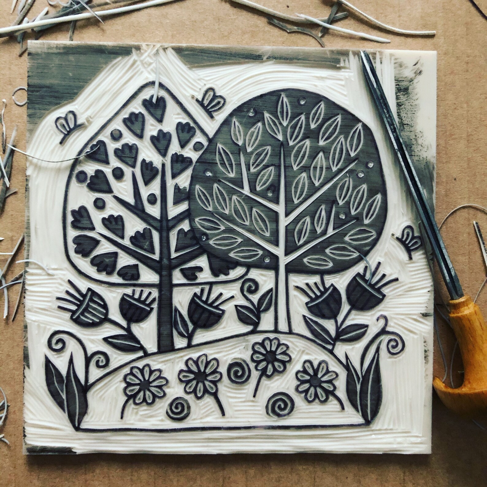 Forest Fun Original Linocut Greetings Card. Teal on White - Etsy