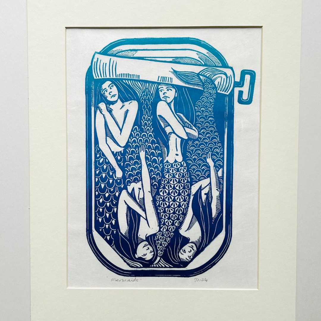 Mermaids - Hand Printed Original Linocut Print - Etsy