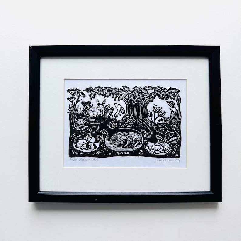 The Burrowers - Mounted & Hand Printed Original Mounted Linocut Print ...