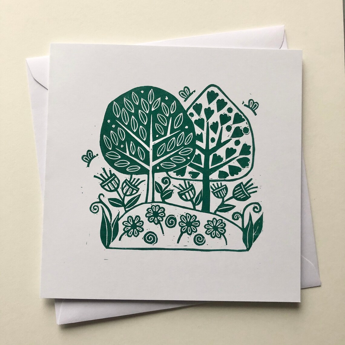 Forest Fun Original Linocut Greetings Card. Teal on White - Etsy