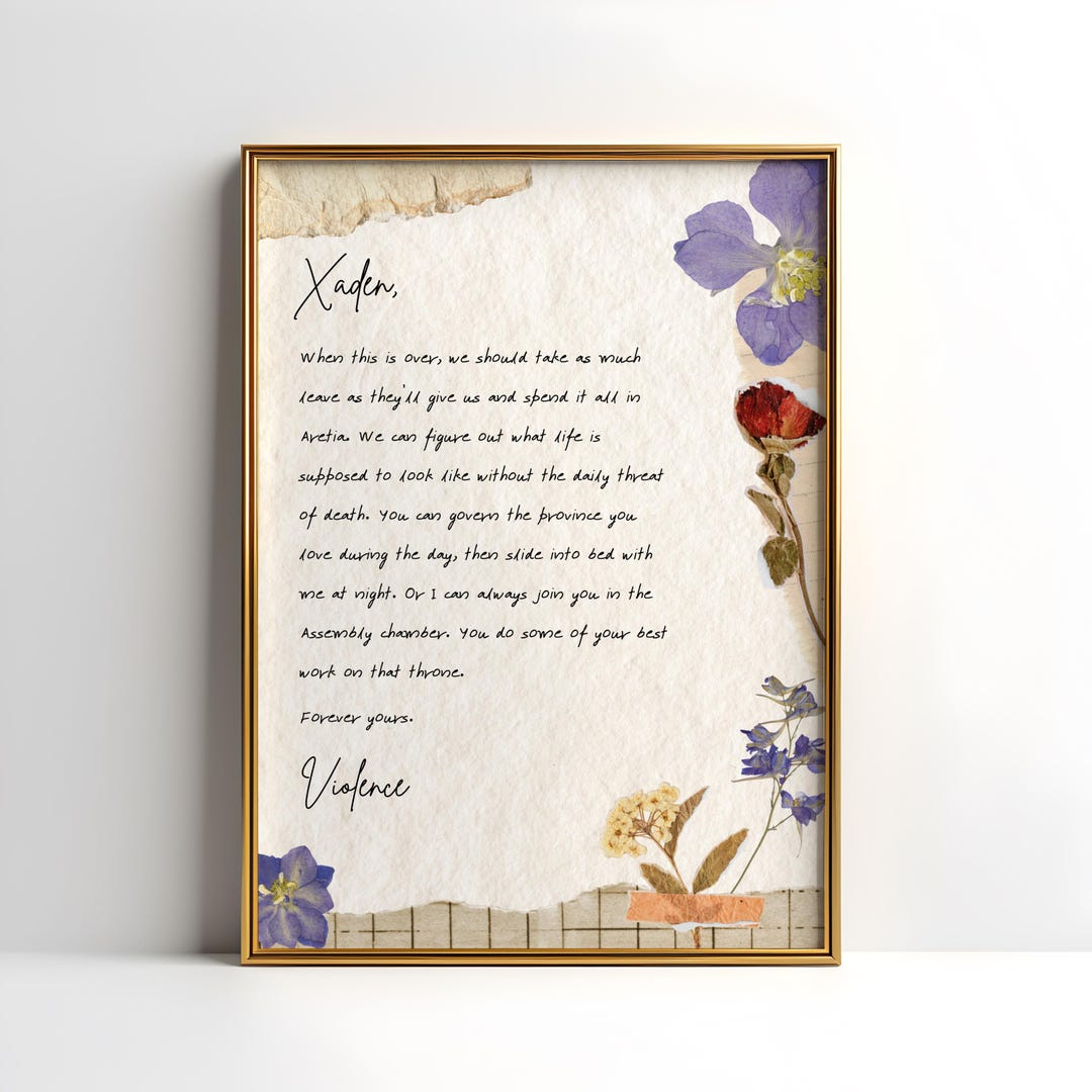 Violet's Letter to Xaden Digital Art Poster | Fourth Wing Aesthetic Wall Decor | Onyx Storm ...