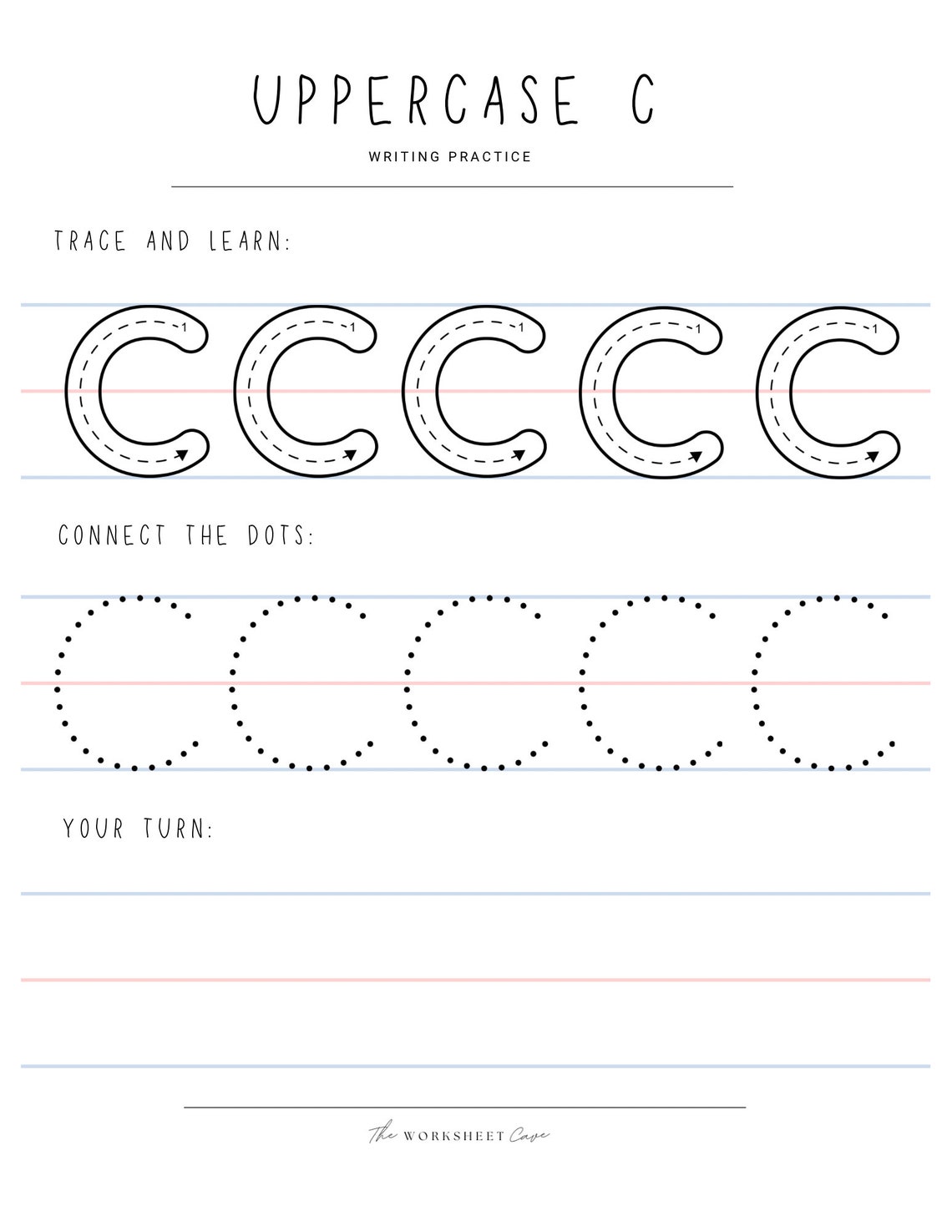 Printable Uppercase Handwriting Practice Worksheet Letter Formation ...