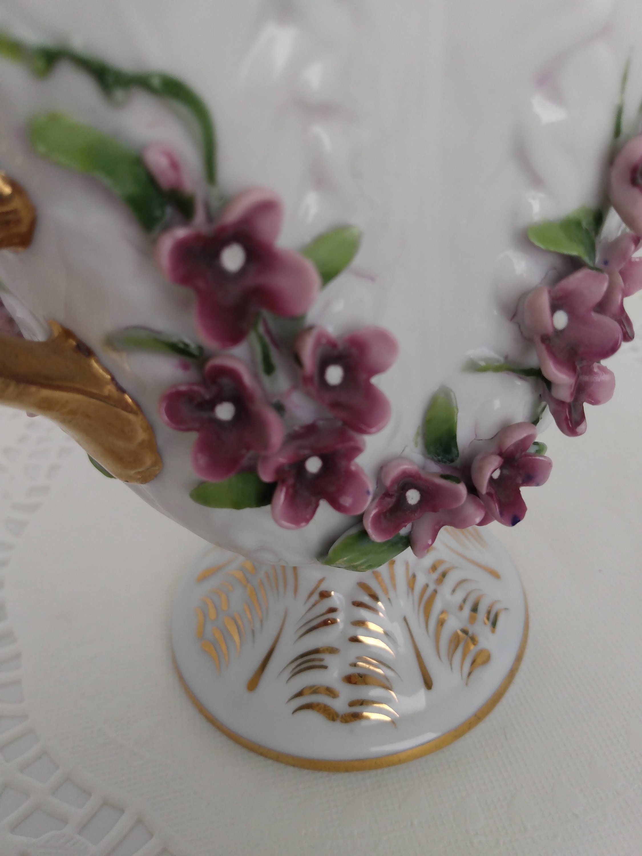 Lefton Fine China 3 Gold Handle Violets Vase - Etsy