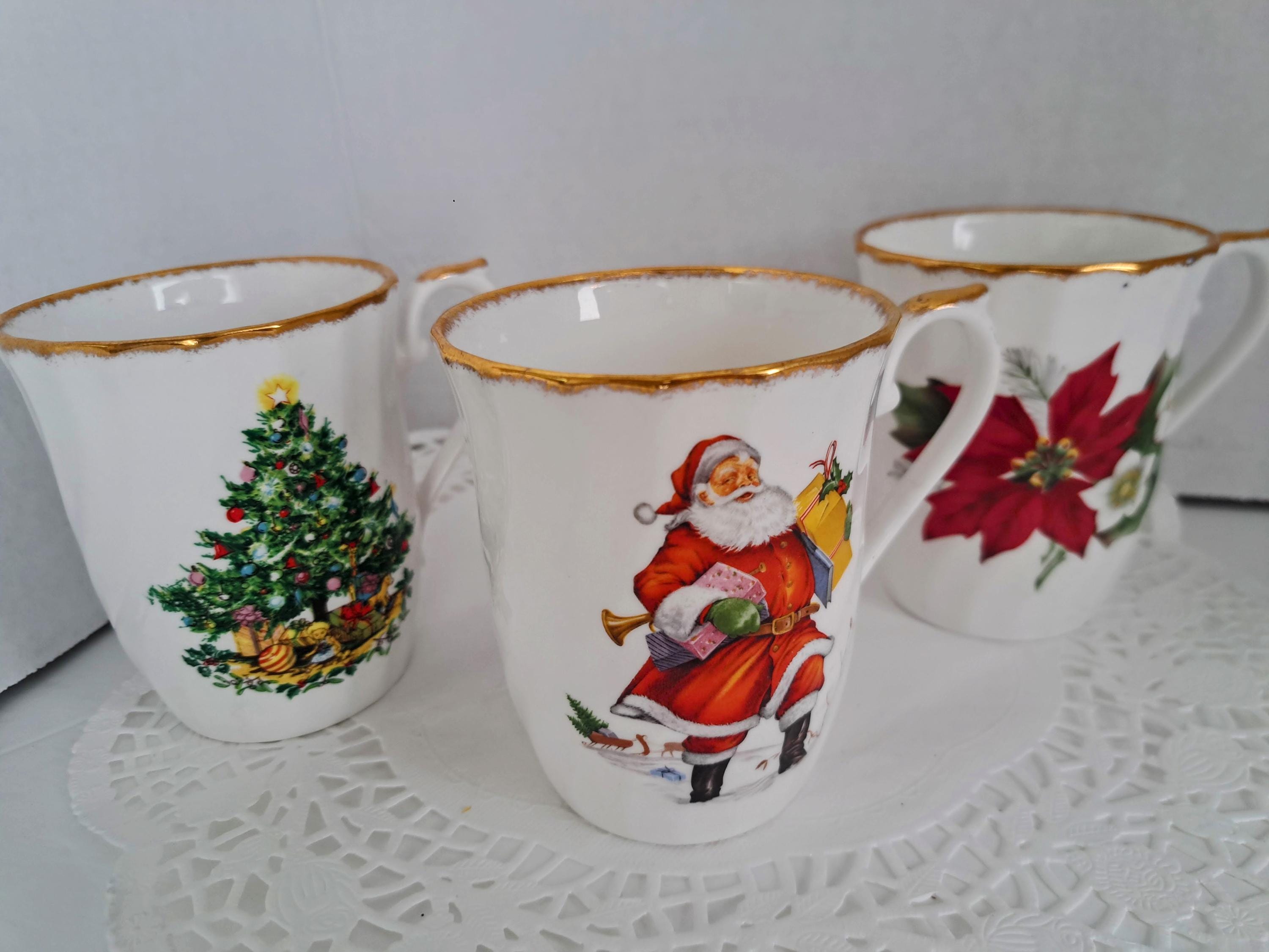 HM Royal Sutherland Fine Bone China Set of 3 Christmas Mugs Santa - Etsy