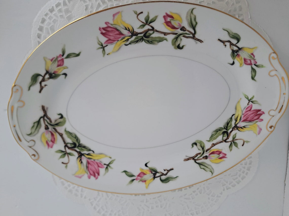 Hira Japan Fine China Serving Platter 12" "encino Pattern" Pink/gold ...