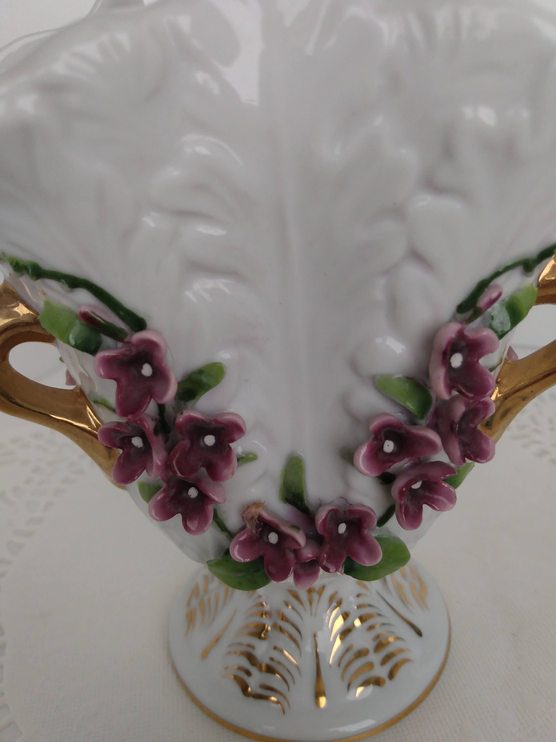 Lefton Fine China 3 Gold Handle Violets Vase - Etsy
