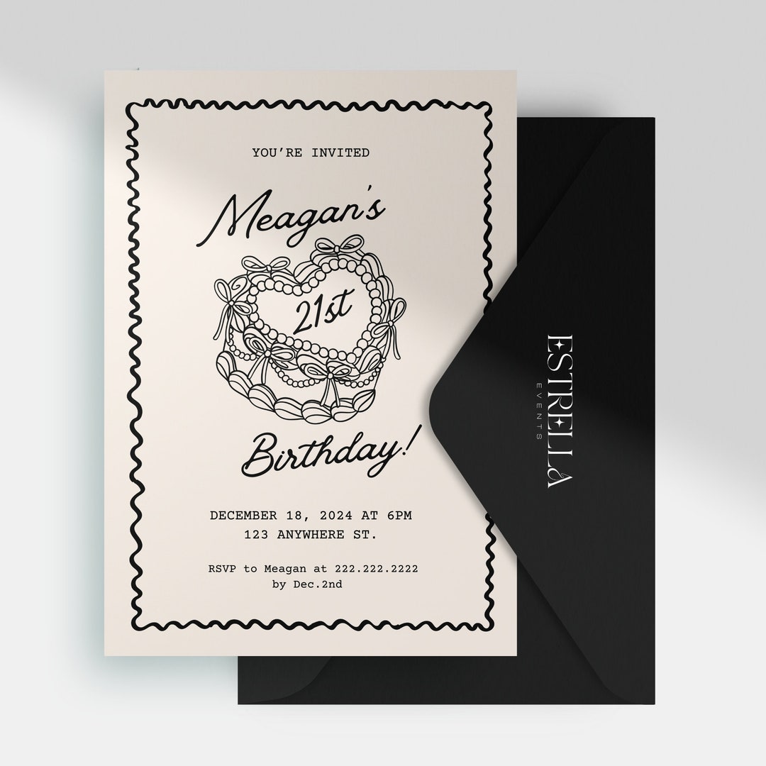 Vintage Cake Birthday Invitation; 21st Birthday Invite Vintage; Heart ...