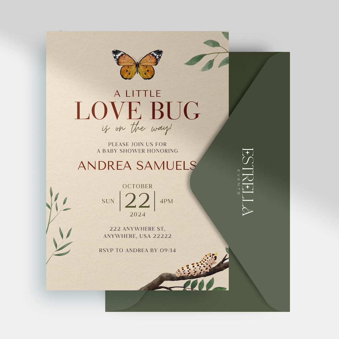 Love Bug Baby Shower Invitation Butterfly Garden Baby Shower Gender ...