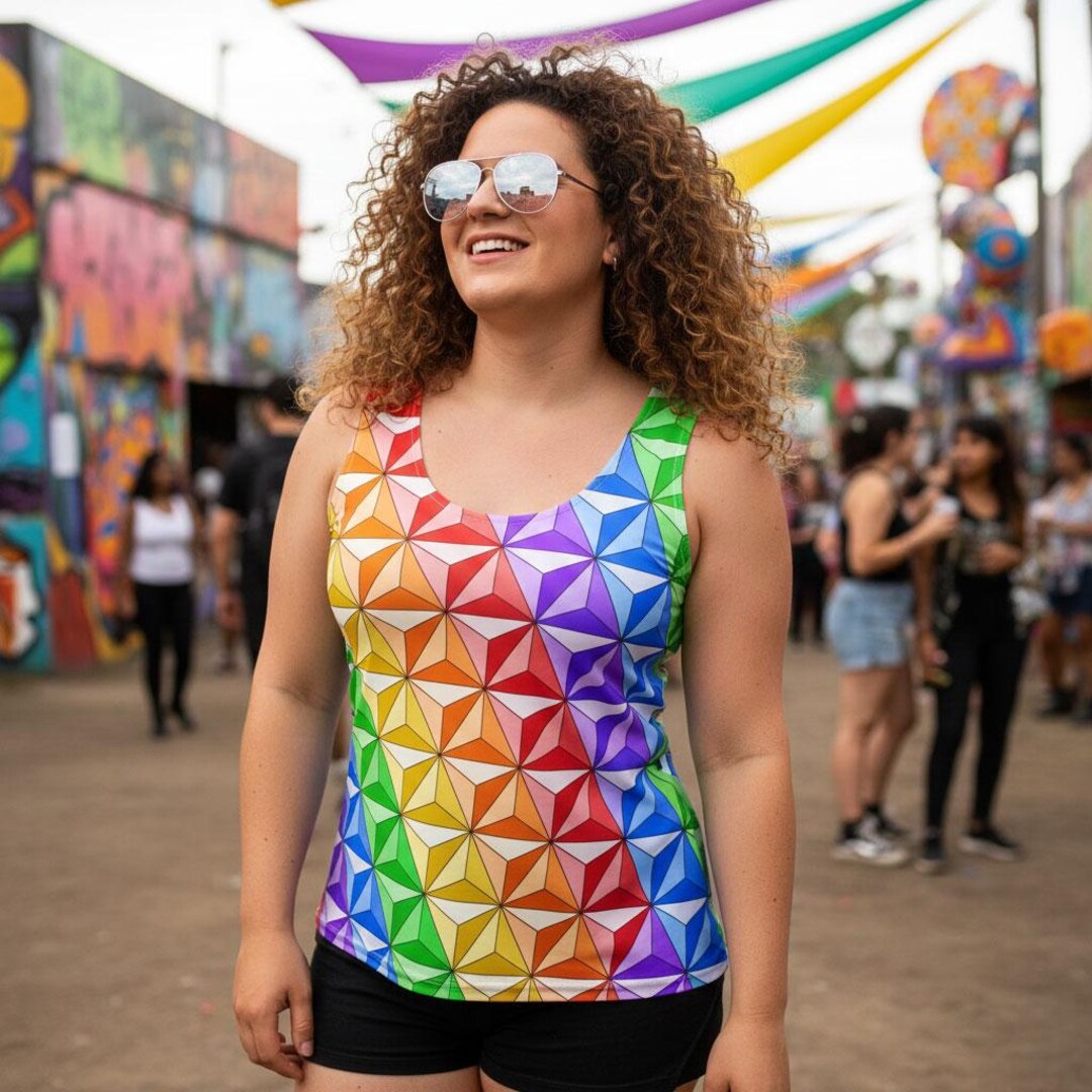 Spaceship Earth Pride Tank Top | Rainbow Epcot Inspired Geometric ...