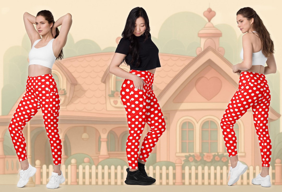 Minnie Red and White Polka Dots Pocket Leggings | Recycled Polyester ...