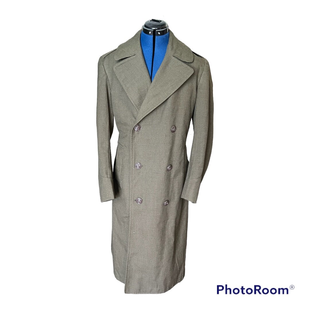Vintage 40s 50s 60s Wool WWII Military Army Overcoat Trench Jacket ...