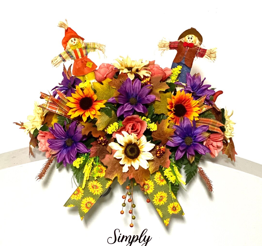 Saddle Headstone Fall Flowers Cemetery Autumn Arrangement Decoration ...