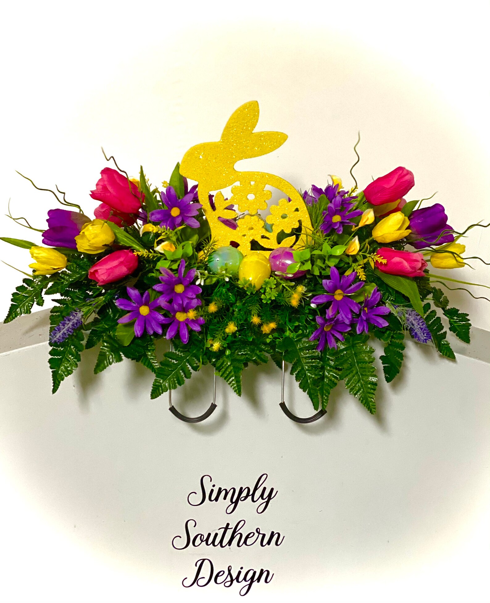 Cemetery Flowers Any Color Headstone Saddle Easter Bunny Arrangement ...