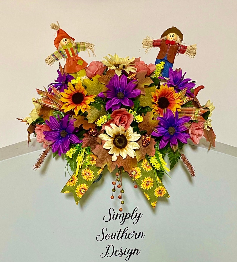 Saddle Headstone Fall Flowers Cemetery Autumn Arrangement Decoration ...
