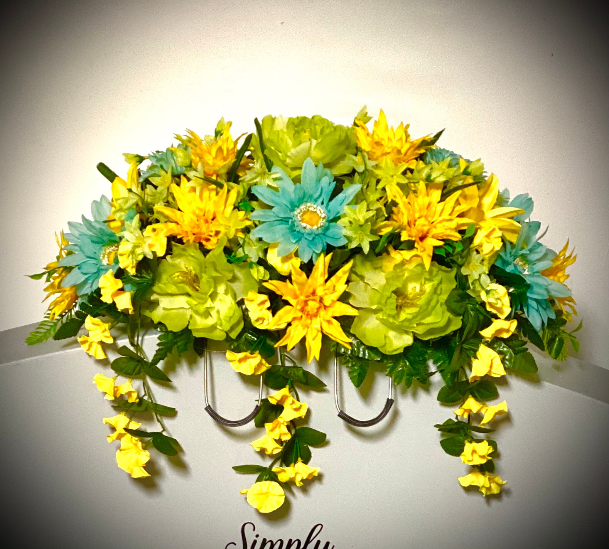 Home Décor Floral Arrangements Headstone Saddle Cemetery Purple Yellow