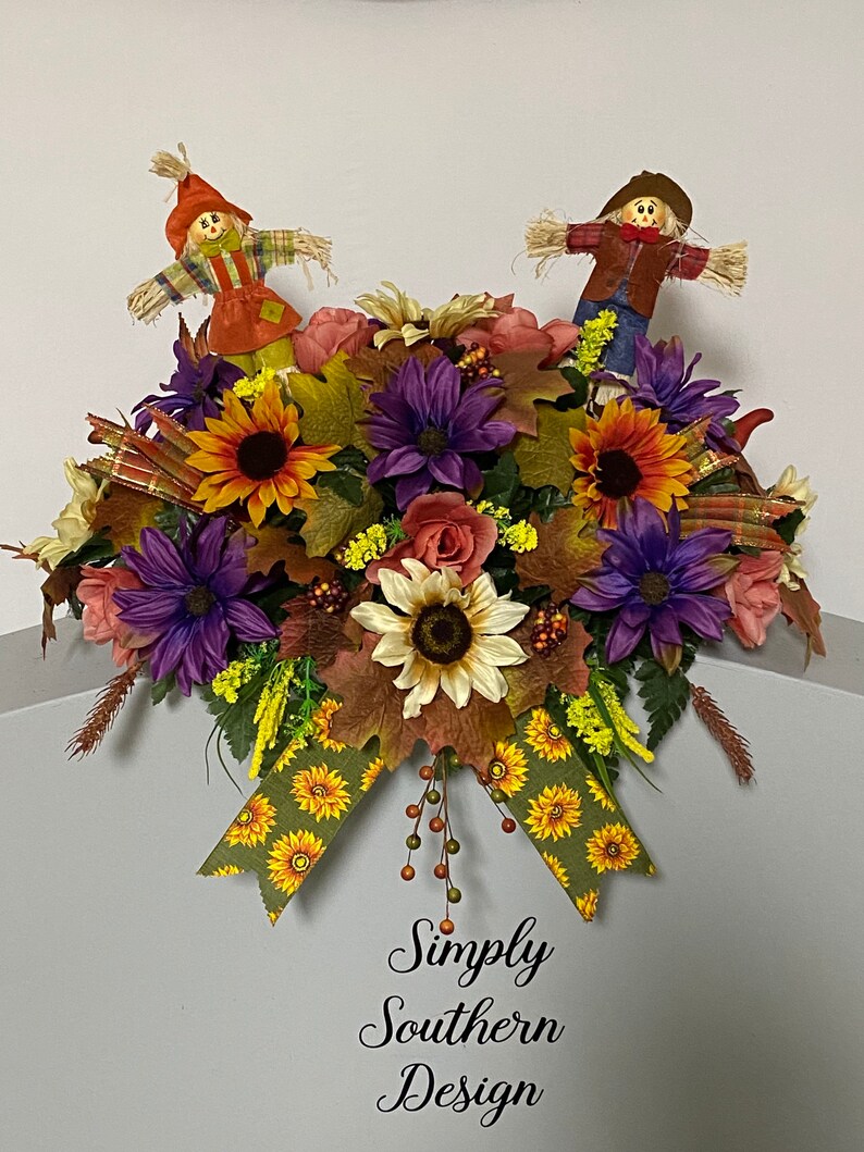 Saddle Headstone Fall Flowers Cemetery Autumn Arrangement - Etsy