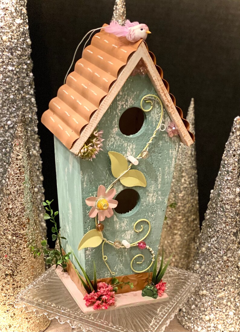 Birdhouse Old Rustic Teal Copper Tin Garden Frog Bird Porch | Etsy