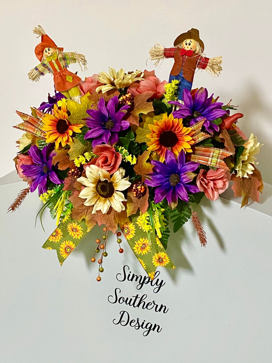 Saddle Headstone Fall Flowers Cemetery Autumn Arrangement Decoration ...