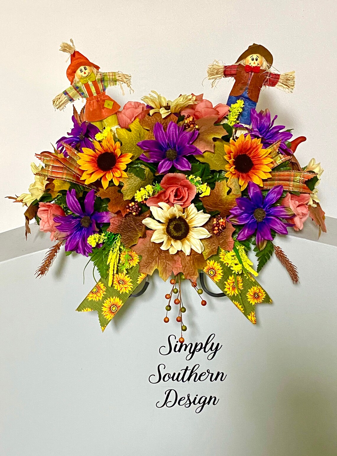 Saddle Headstone Fall Flowers Cemetery Autumn Arrangement Decoration ...