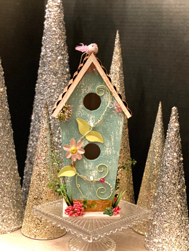 Birdhouse Old Rustic Teal Copper Tin Garden Frog Bird Porch | Etsy