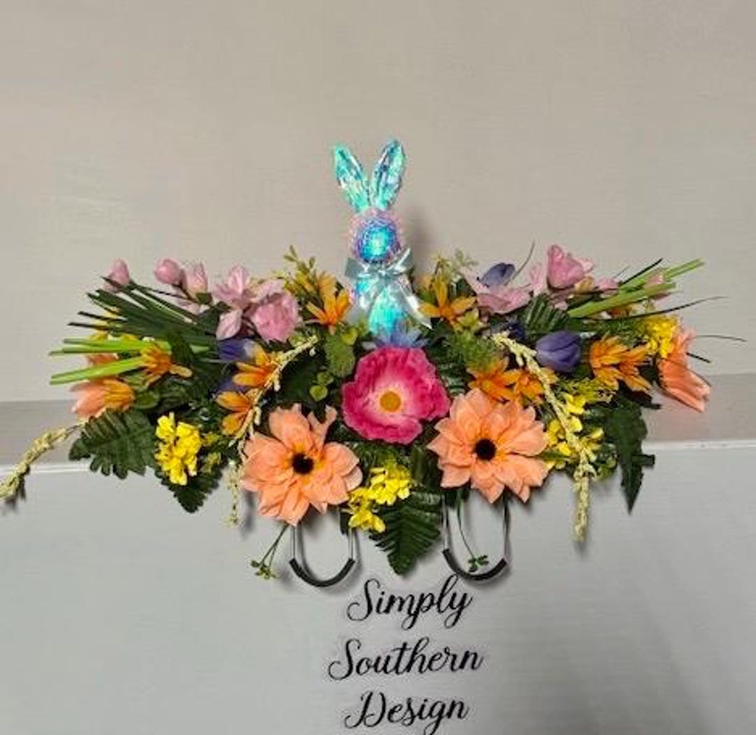 Easter Cemetery Saddle Headstone Flowers Easter Bunny Rabbit ...