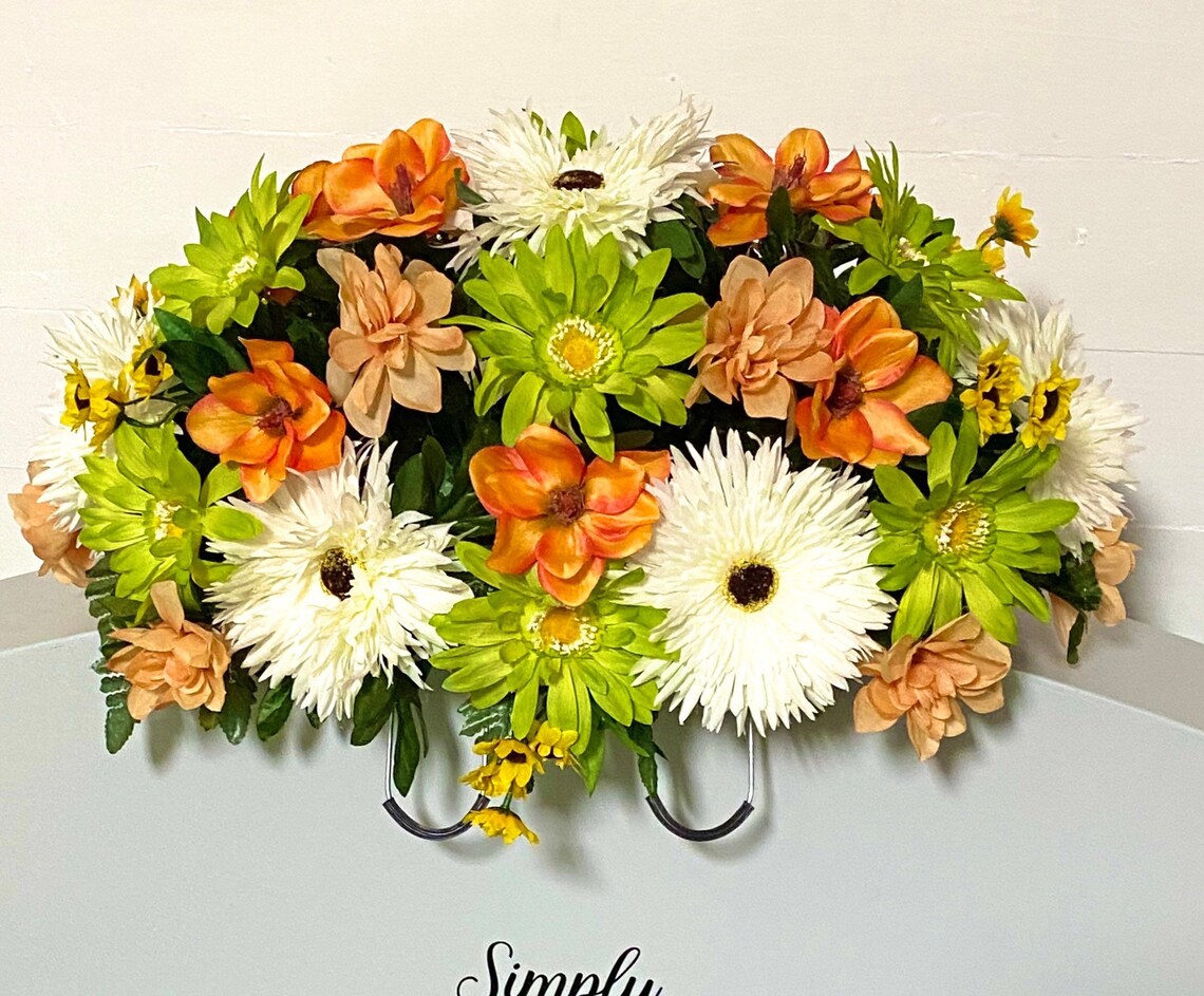Headstone Saddle Flowers: Cemetery Memorial Tombstone Decoration - Etsy