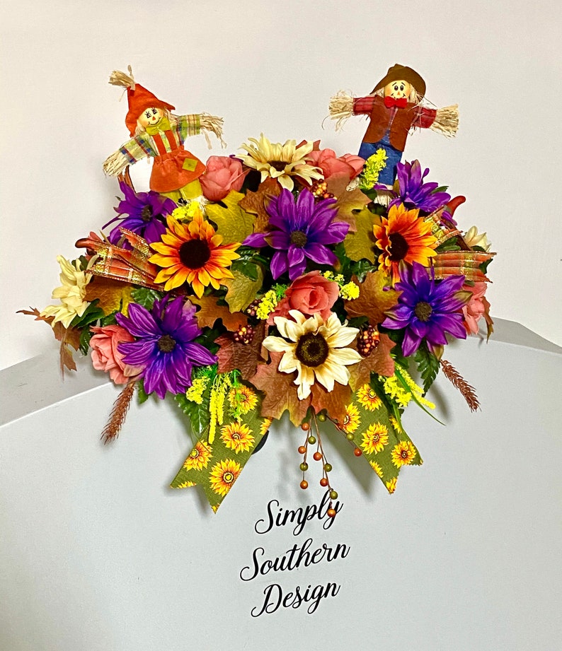 Saddle Headstone Fall Flowers Cemetery Autumn Arrangement Decoration ...