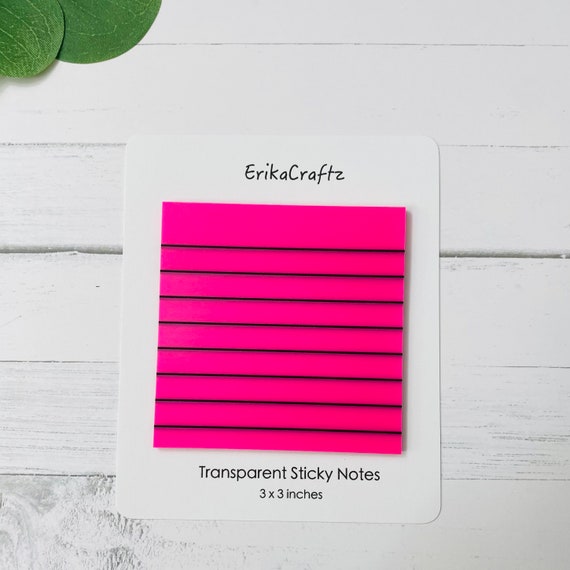 Lined Neon Pink Transparent Sticky Notes - Etsy