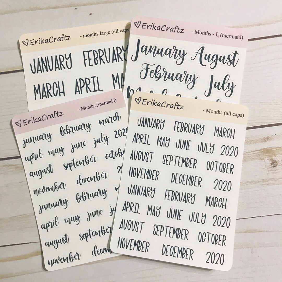 Months Script Stickers Planner Stickers White or Clear Matte Small or ...