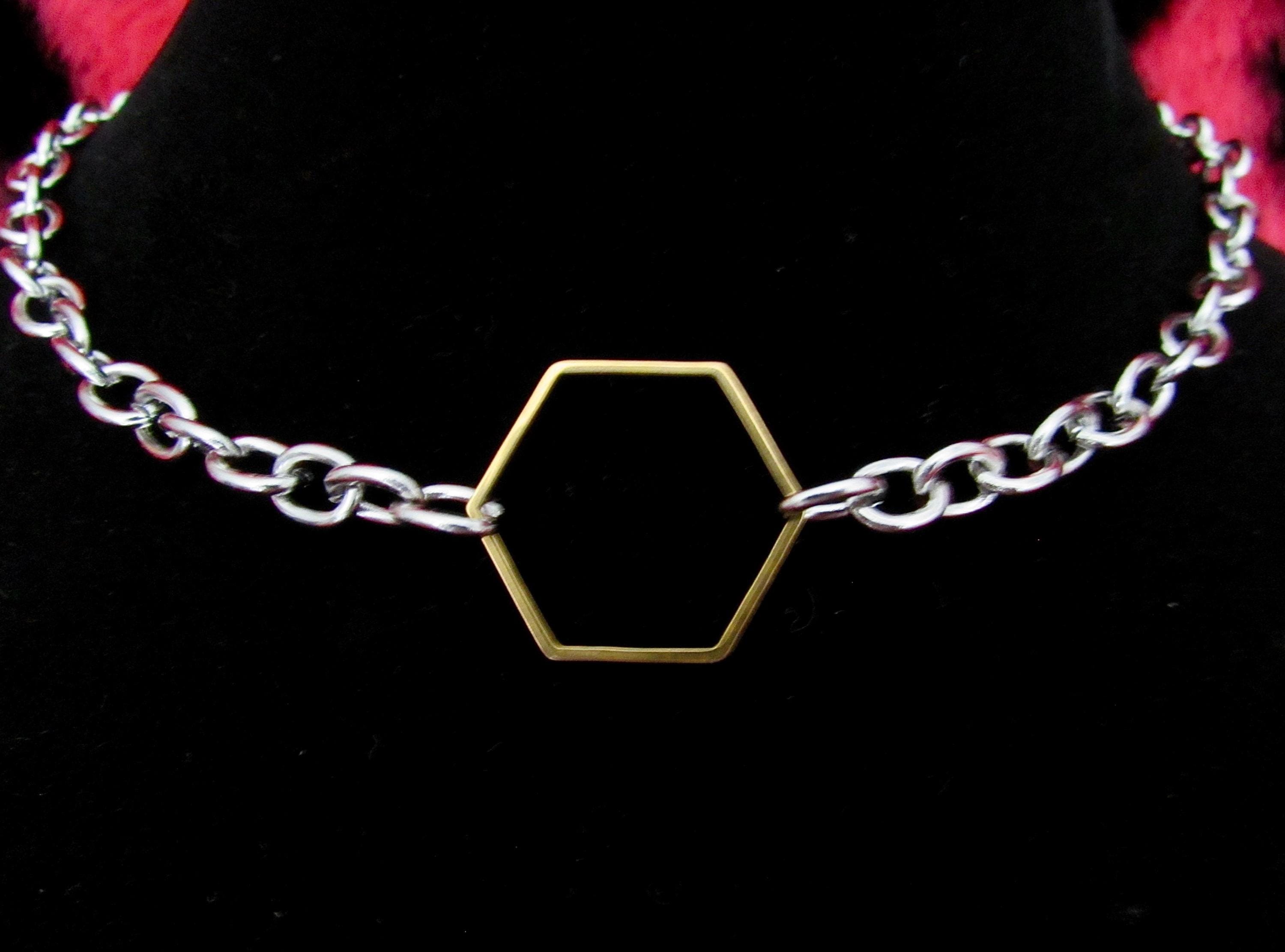 Mixed Metal Hexagon Chain Necklace Festival Jewelry Silver and Gold ...