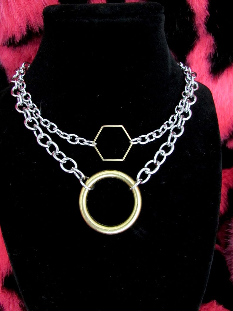Mixed Metal Hexagon Chain Necklace Festival Jewelry Silver and Gold ...