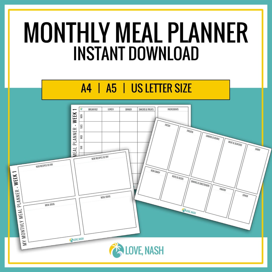 Colouring Monthly Meal Planner, Printable Planner, Recipe & Shopping ...