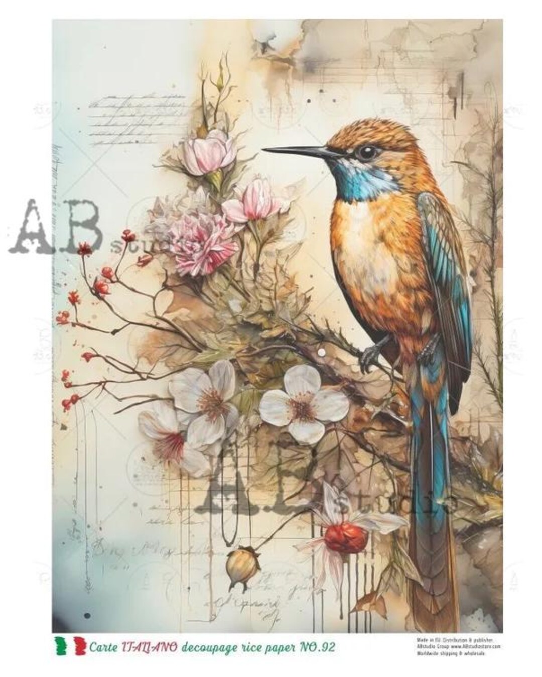 THE HUMMINGBIRD | A4 Rice Paper | Decoupage Paper | Carte Italiano | 8. ...