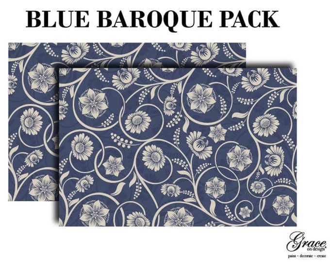 BLUE BAROQUE Decoupage Paper Pack - Grace on Design - 2 Sheets - Etsy