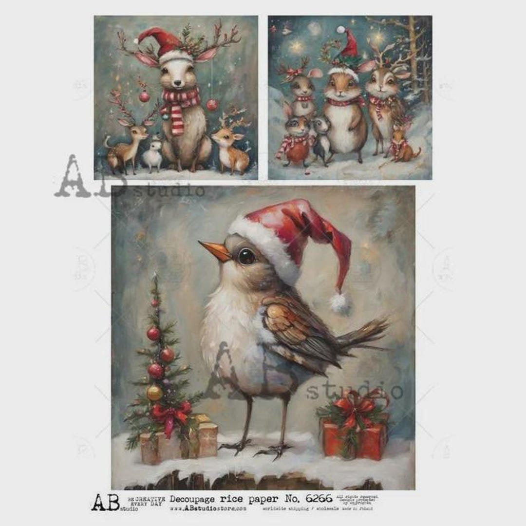 CHRISTMAS YULETIDE Critters Birds Multi | A4 Rice Paper | Decoupage ...