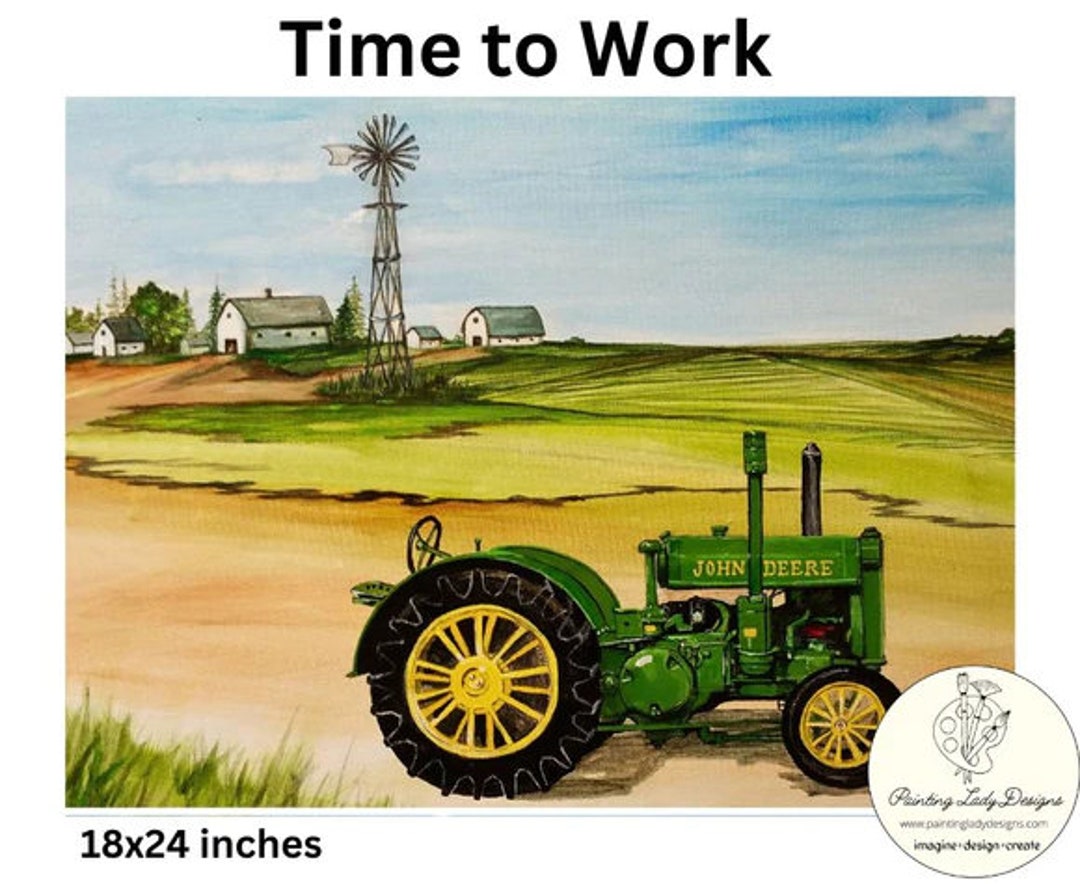 TIME TO WORK john Deere Decoupage Paper Painting Lady Designs 18 X 24 ...