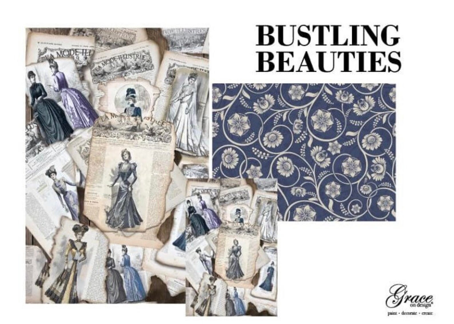 BUSTLING BEAUTIES Blue Baroque Decoupage Paper Pack - Grace on Design ...