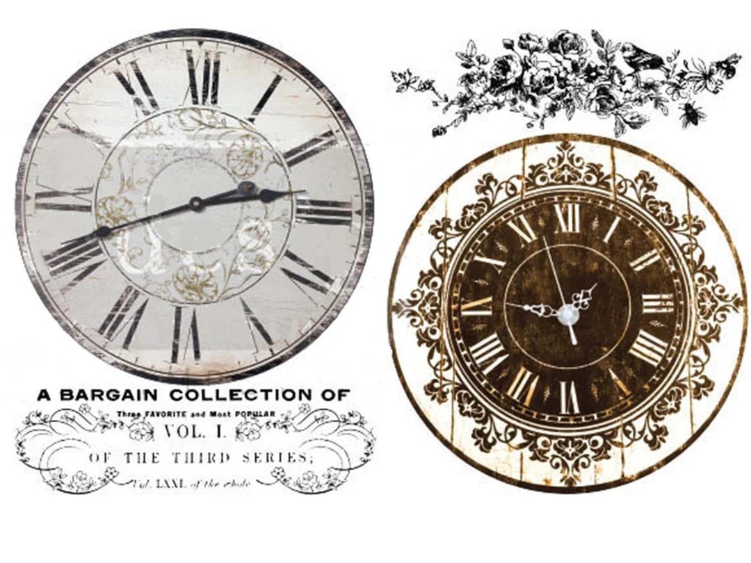 NEW "vintage Clocks", 3 Sheets - Each 8.5x11" , Rub on Transfers for ...