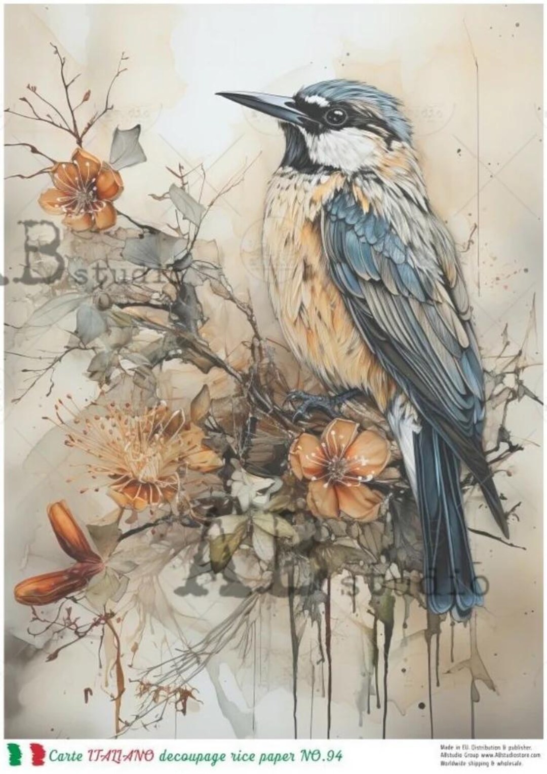 WATERCOLOR BLUE JAY | A4 Rice Paper | Decoupage Paper | Carte Italiano ...