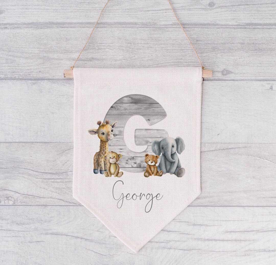 Personalised Safari / Jungle Wall Hanging, Linen Pennant Flag for ...