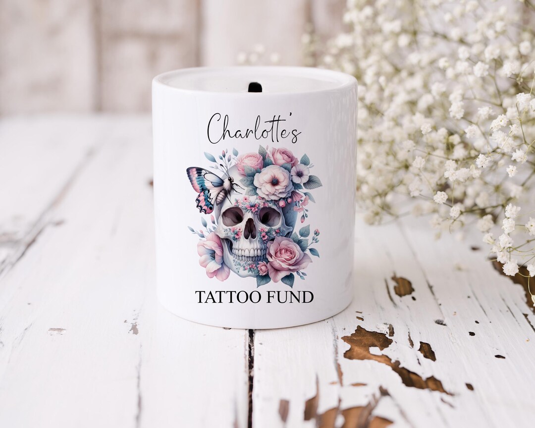 Personalised Tattoo Money Box, Tattoo Fund, Pink Skull Money Box - Etsy