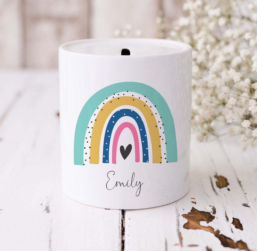 Personalised Ceramic Money Box, Rainbow Money Box, Piggy Bank - Etsy UK