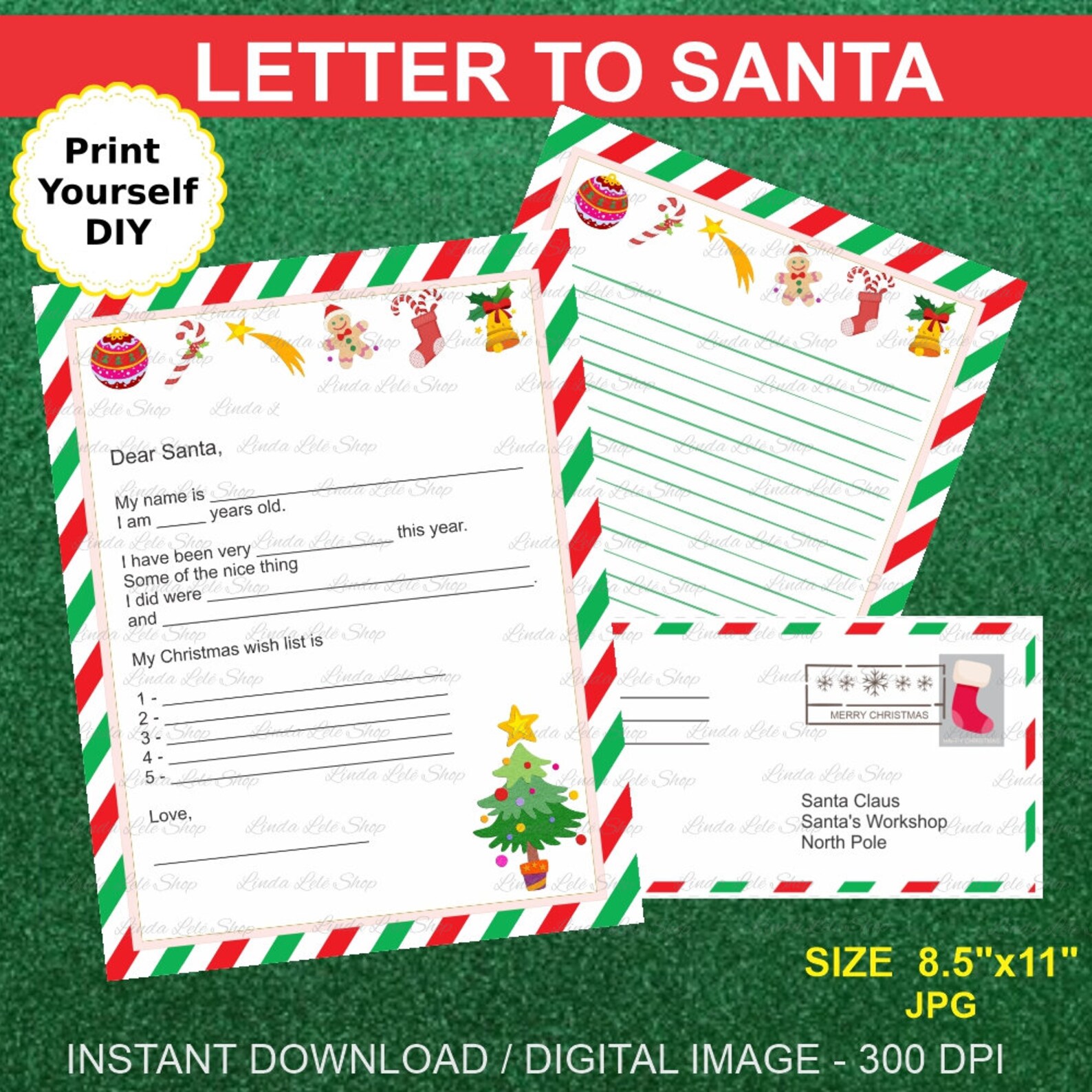 Letter to Santa Printable, Letter to Santa Kit, Letter to Santa Instant ...