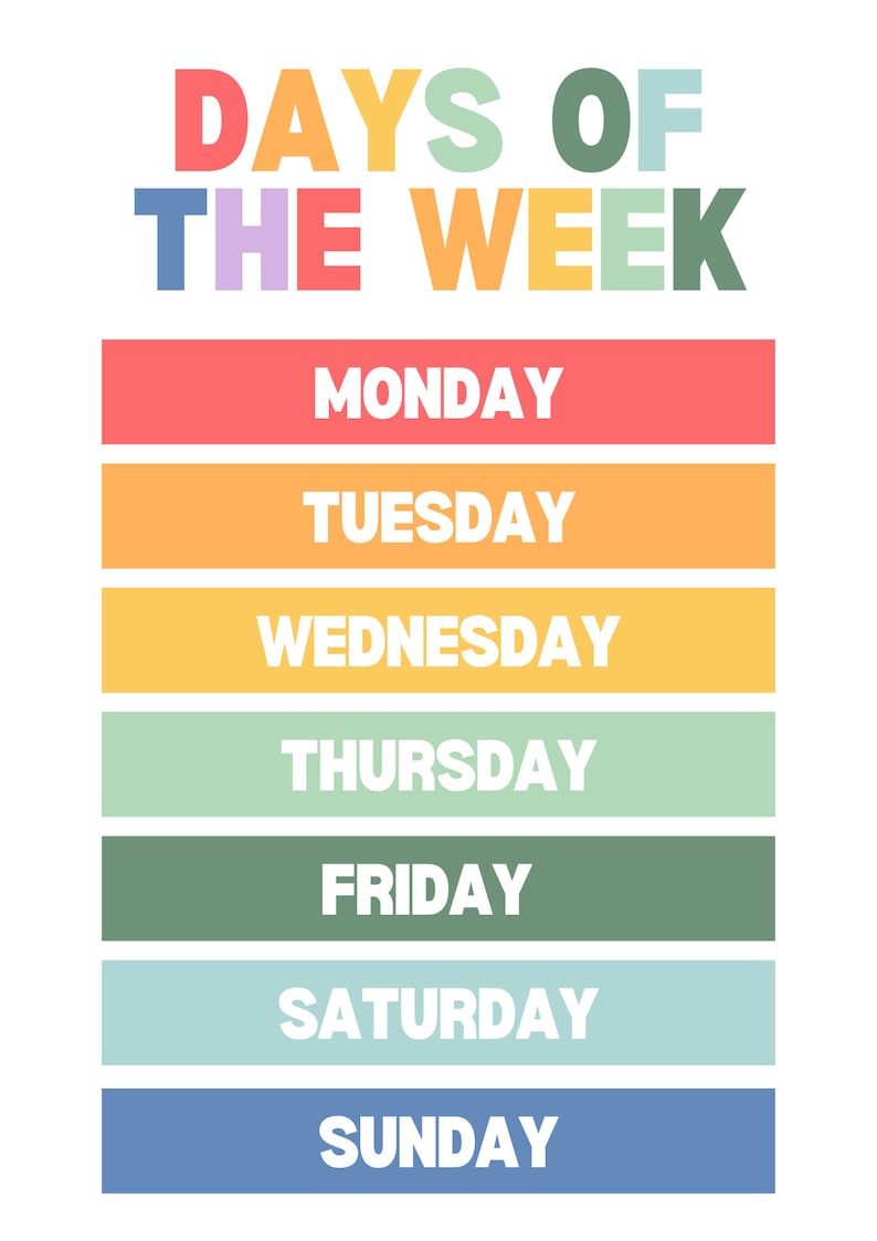Days of the Week Printable Nursery / Classroom Printable - Etsy